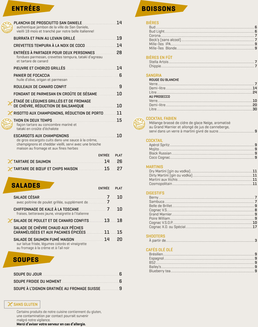 Menu restaurant Vieux-Terrebonne | Chez Fabien