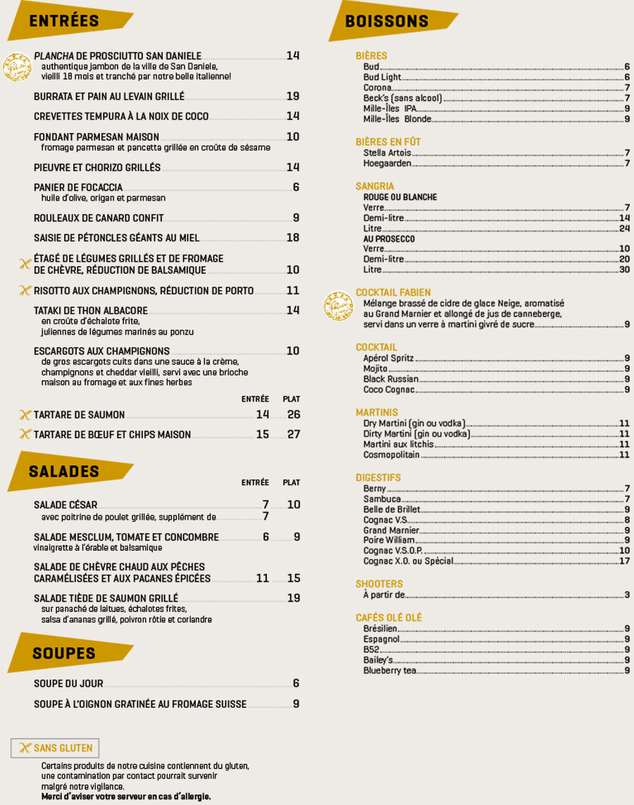 Menu restaurant Vieux-Terrebonne | Chez Fabien