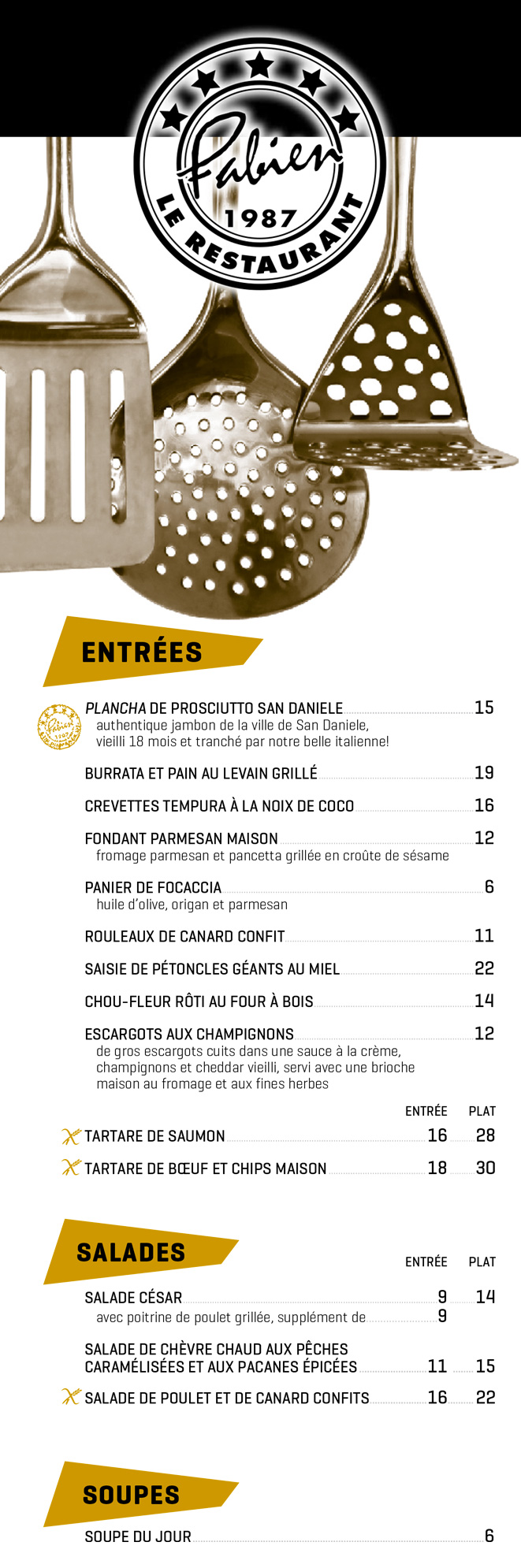 Menu restaurant Vieux-Terrebonne | Chez Fabien