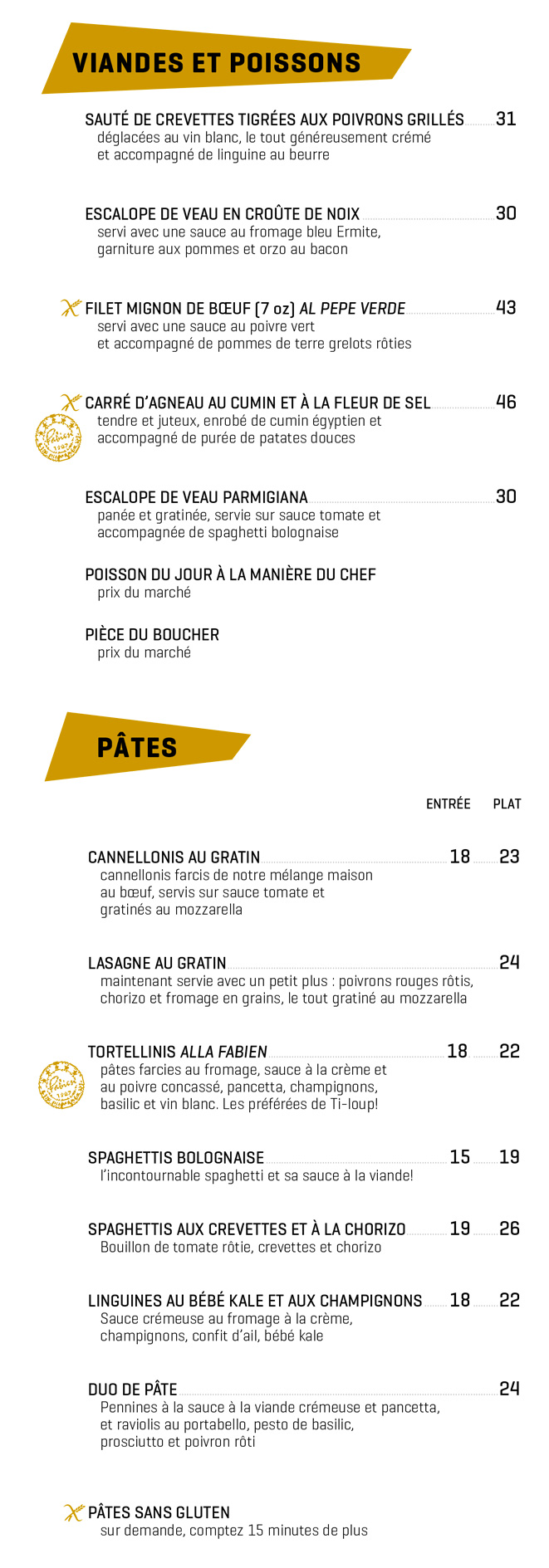 Menu restaurant Vieux-Terrebonne | Chez Fabien