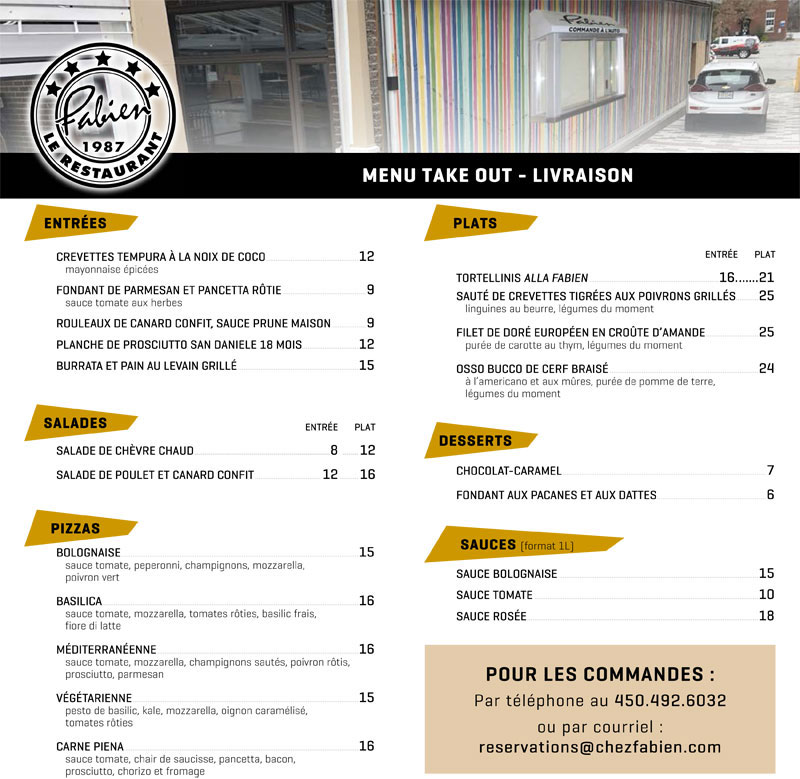 Menu restaurant Vieux-Terrebonne | Chez Fabien