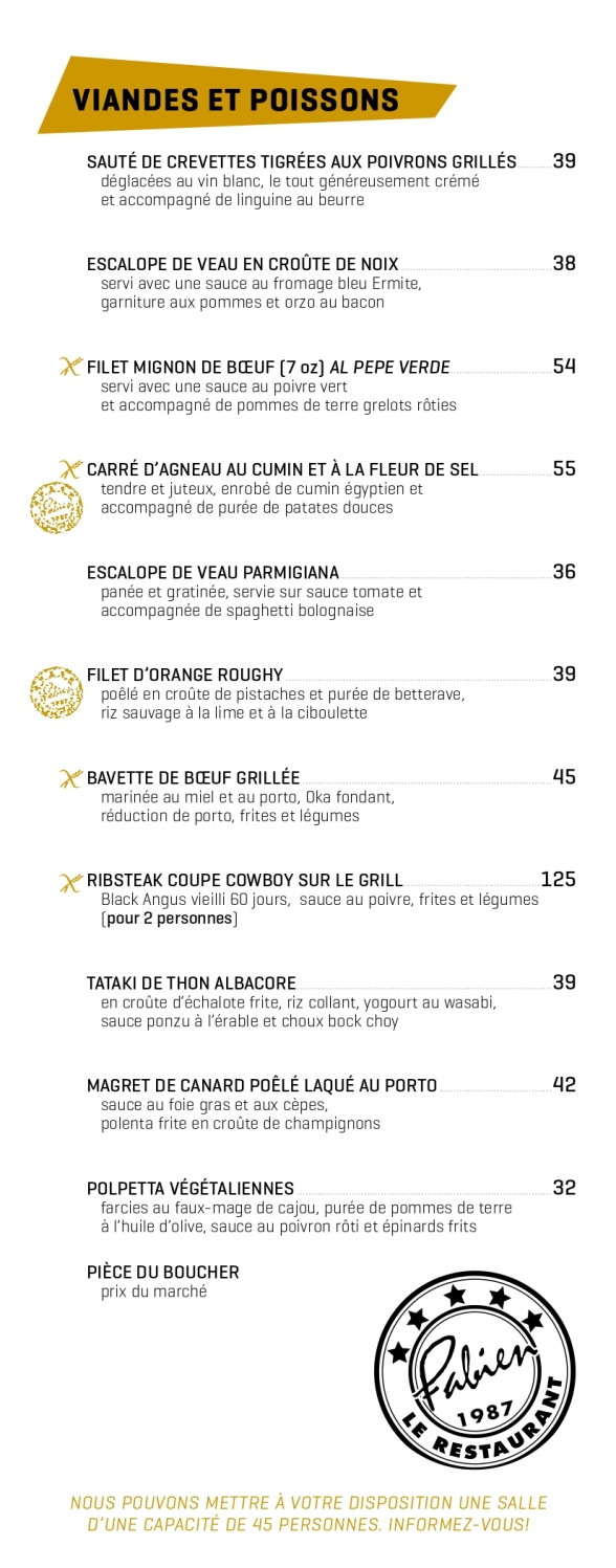 Menu restaurant Vieux-Terrebonne | Chez Fabien